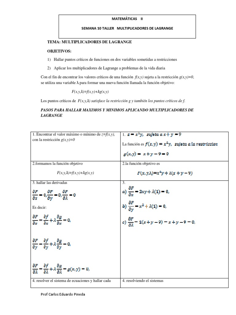 Multiplicadores de Lagrange | Descargar gratis PDF | Función (Matemáticas) | Matemáticas Aplicadas