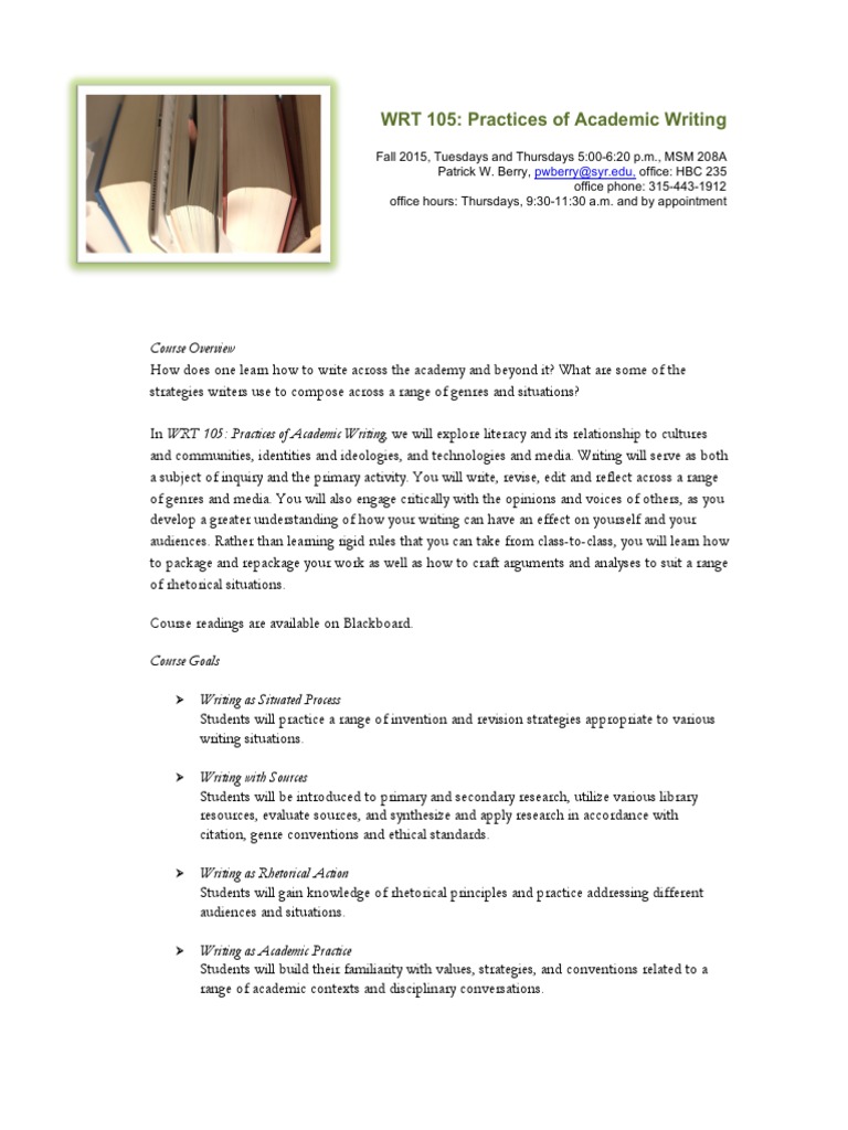 WRT 105: Practices of Academic Writing | PDF | Rhetoric | Genre