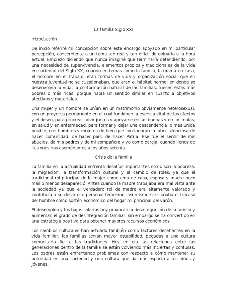 La familia en el siglo XXI: desafíos y cambios | PDF | Familia | Mujer