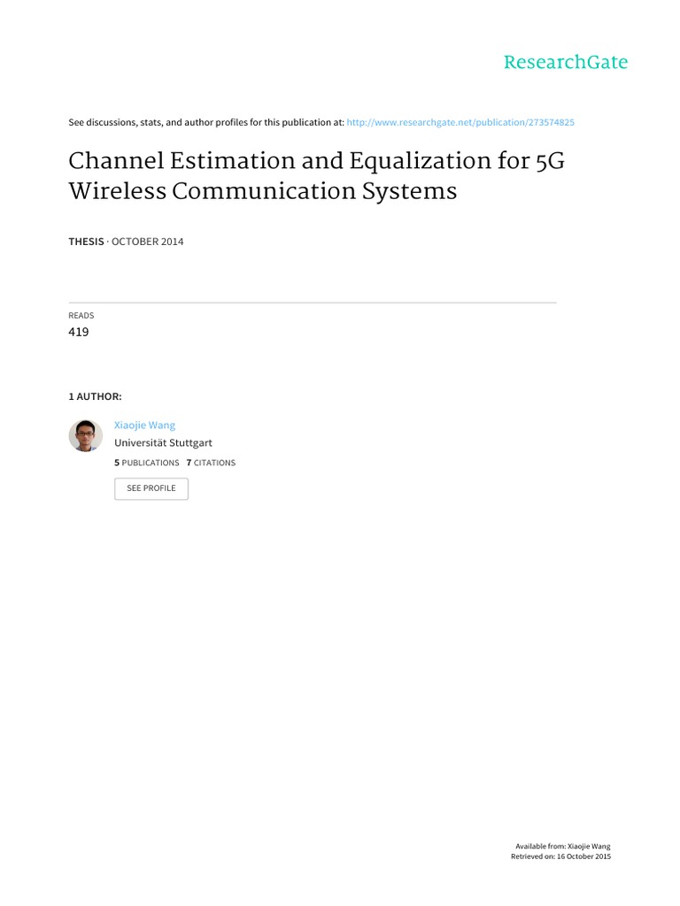 2014 - Channel Estimation and Equalization For 5G Wireless Communication Systems (UFMC) | PDF ...