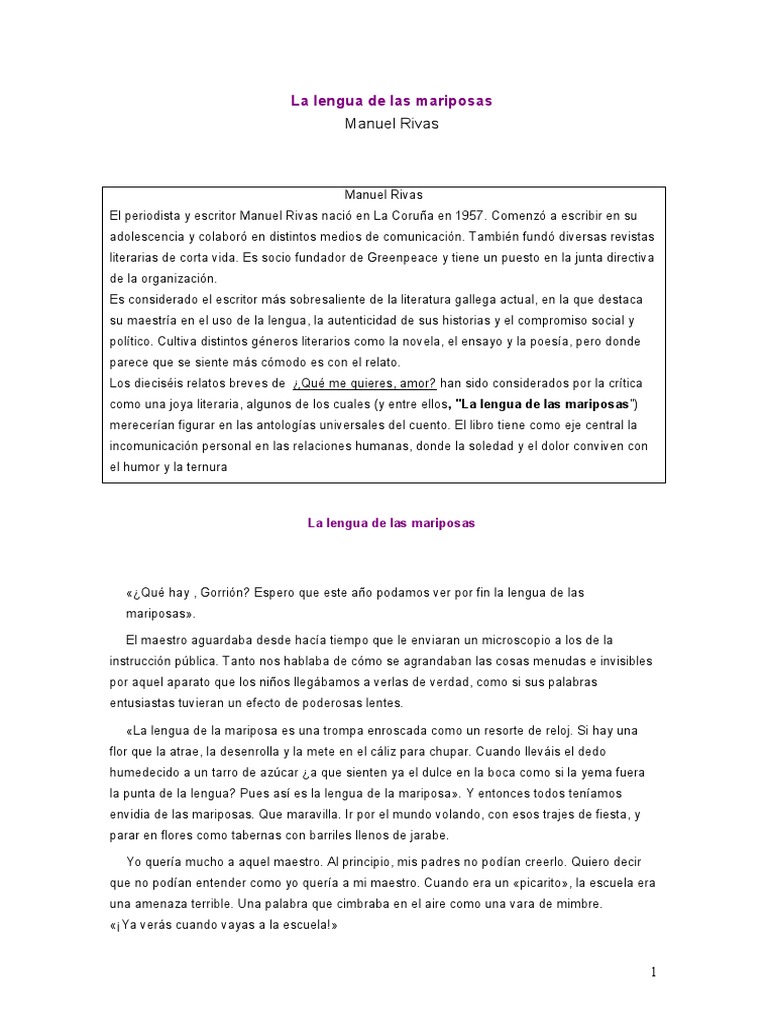 La Lengua de Las Mariposas PDF | PDF