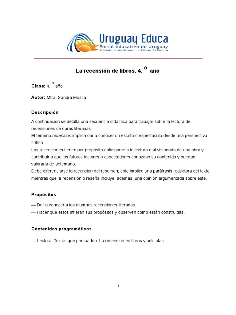 Recensión de Libros en 4 o Año PDF | PDF | Literatura infantil ...