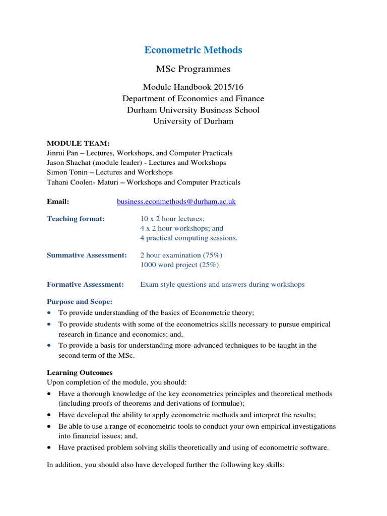 Econometric Methods Module Handbook | PDF | Regression Analysis | Linear Regression