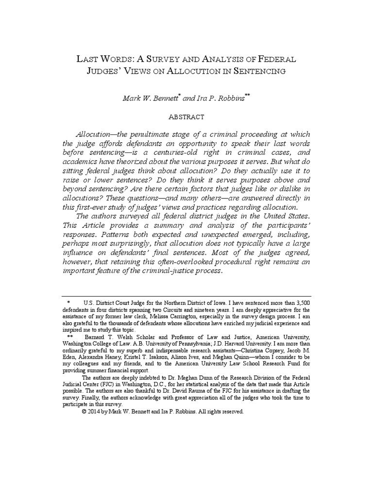 Federal Judges' Views On Allocution in Sentencing | PDF | Criminal ...