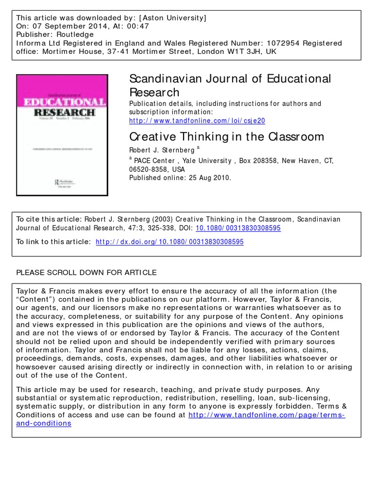 Creative Thinking in The Classroom | PDF | Creativity | Intelligence
