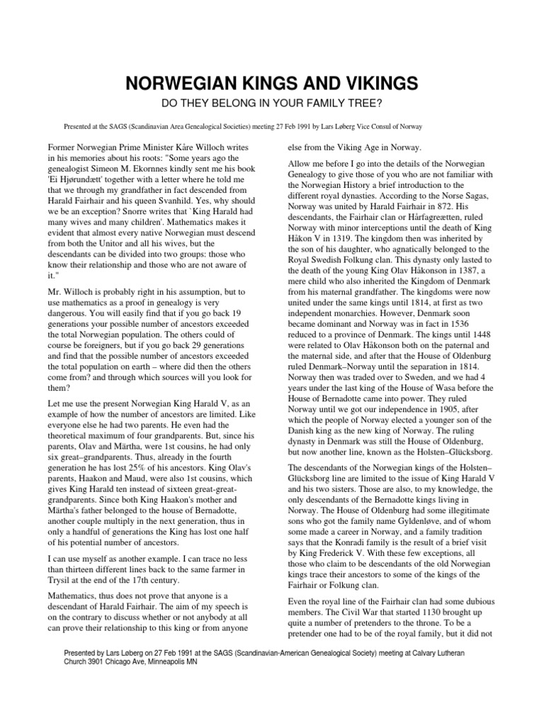 Norweigian Kings and Queens | PDF | Norway | Genealogy