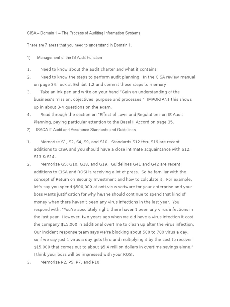 Cisa Domain 1 The Process Of Auditing Information Systems Pdf