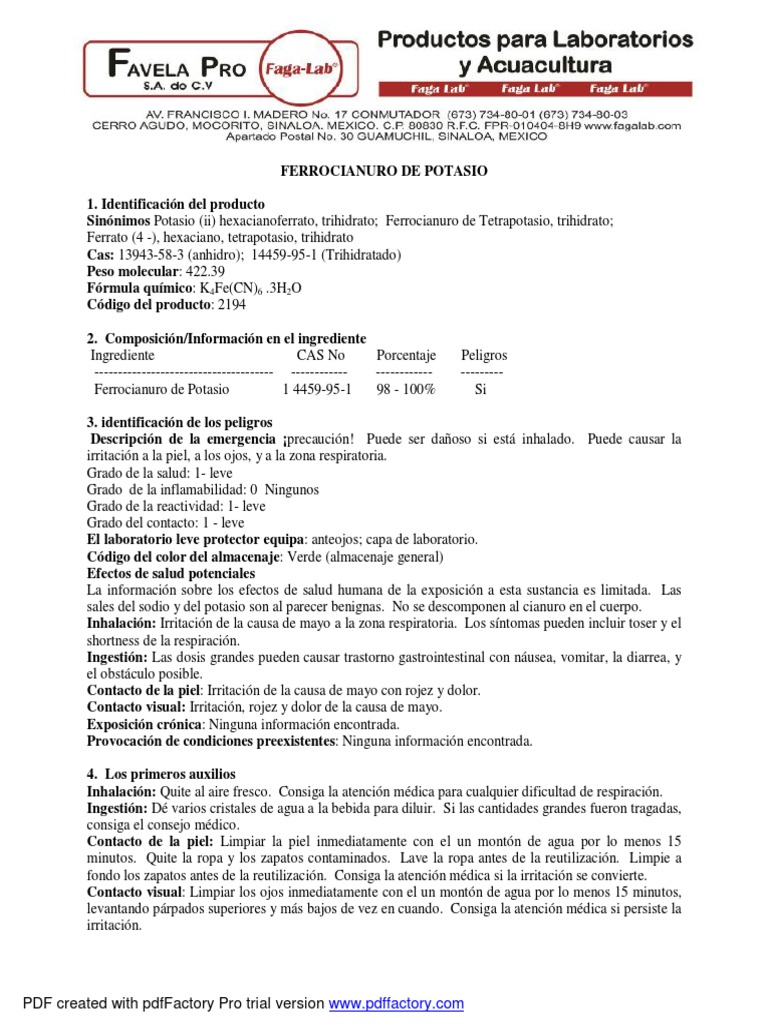 Ferrocianuro de Potasio | PDF | Potasio | Dieta y nutrición