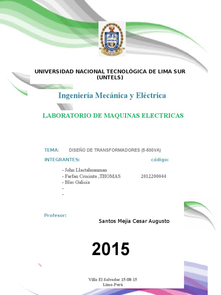 Informe-De - Lab de Maquinas Electricas Terminado | PDF | Transformador ... Informe-De - Lab de Maquinas Electricas Terminado | PDF | Transformador ...