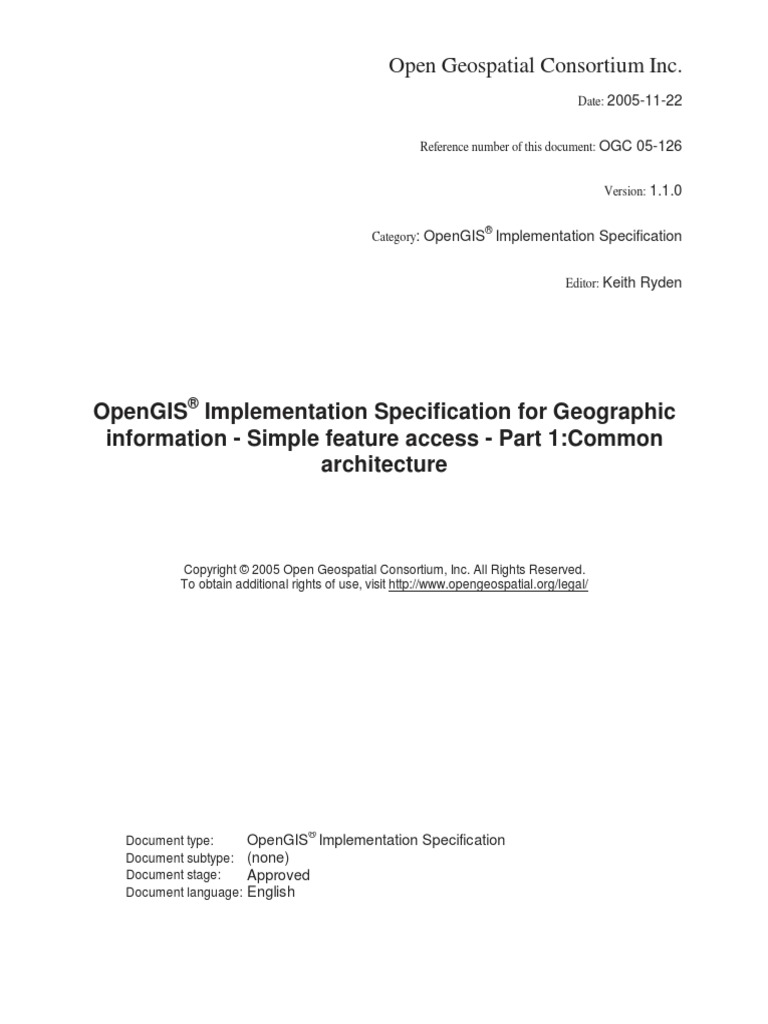 Opengis Implementation Specification For Geographic Information Simple Feature Access Part