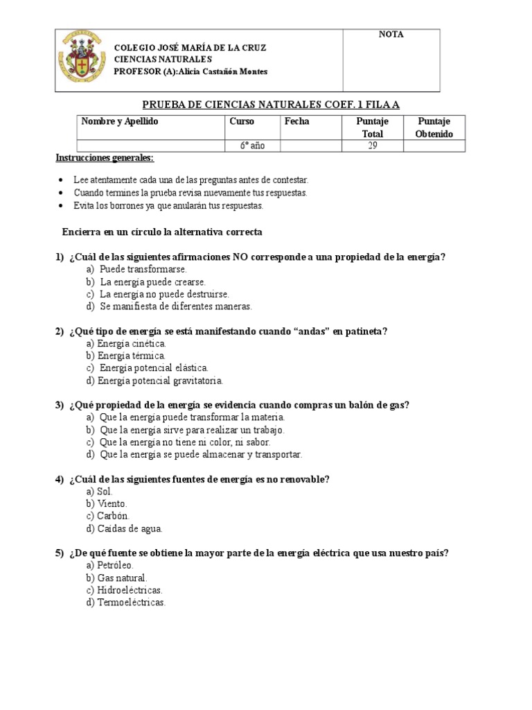 Prueba de Energía | Descargar gratis PDF | Líquidos | Gases