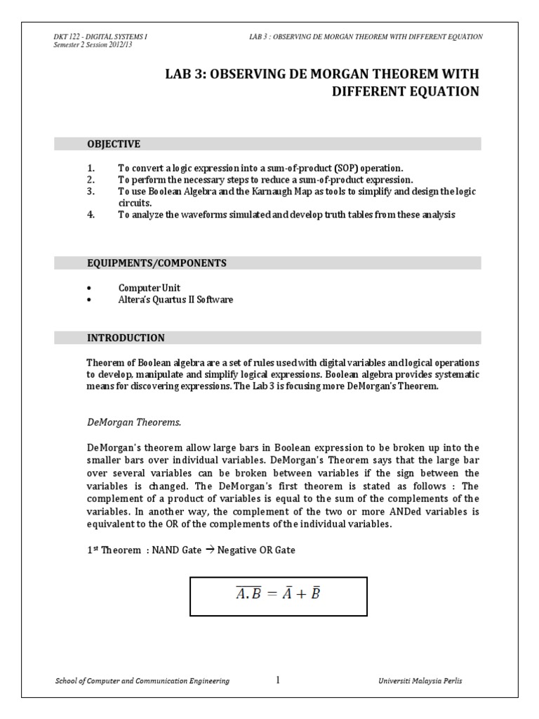 De Morgan's Theorem, A Summary | PDF | Electronic Circuits | Digital ...