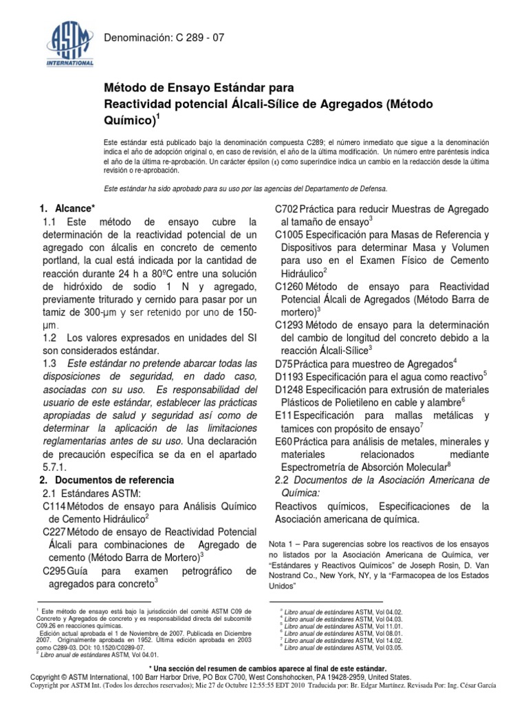 Astm C289 - 07 | PDF | Ácido clorhídrico | Valoración
