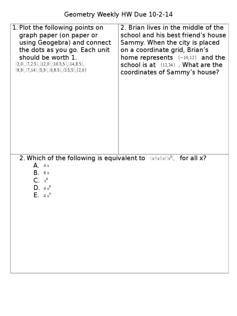 Geometry Homework: Plotting & Coordinates | PDF | Teaching Methods ...