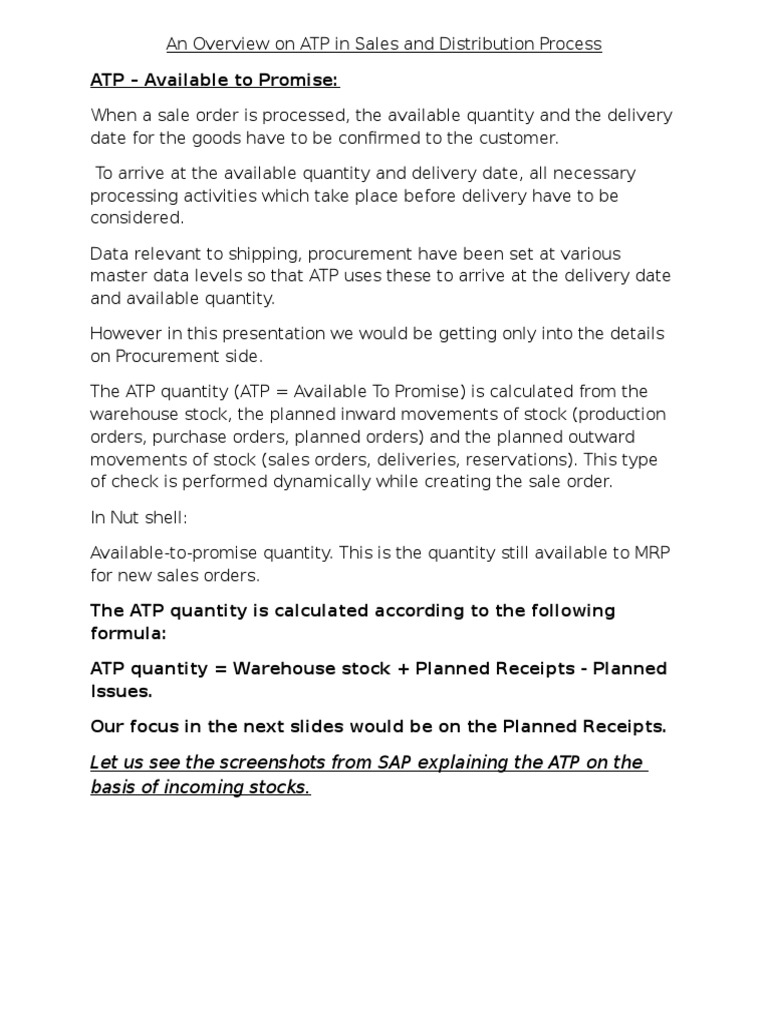 ATP in Sales and Distribution Overview | PDF | Screenshot | Supply ...
