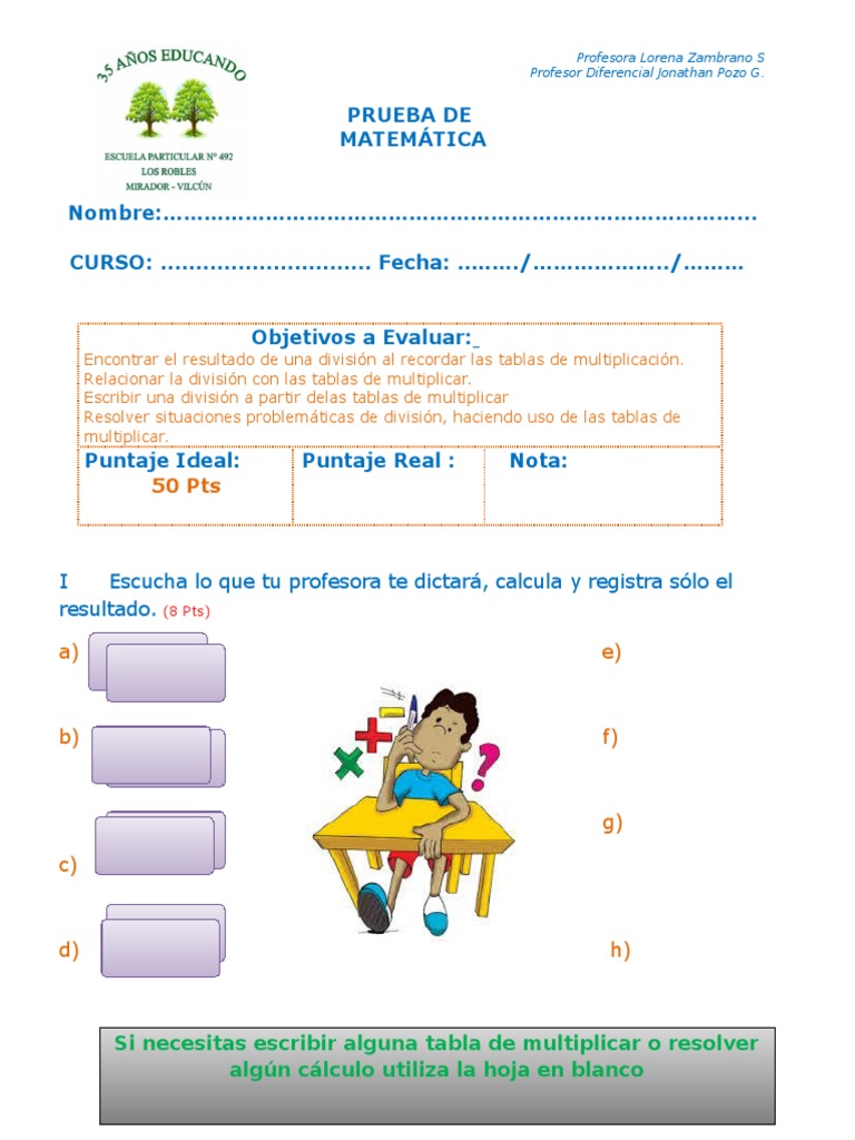 Prueba de División | PDF | División (Matemáticas) | Multiplicación