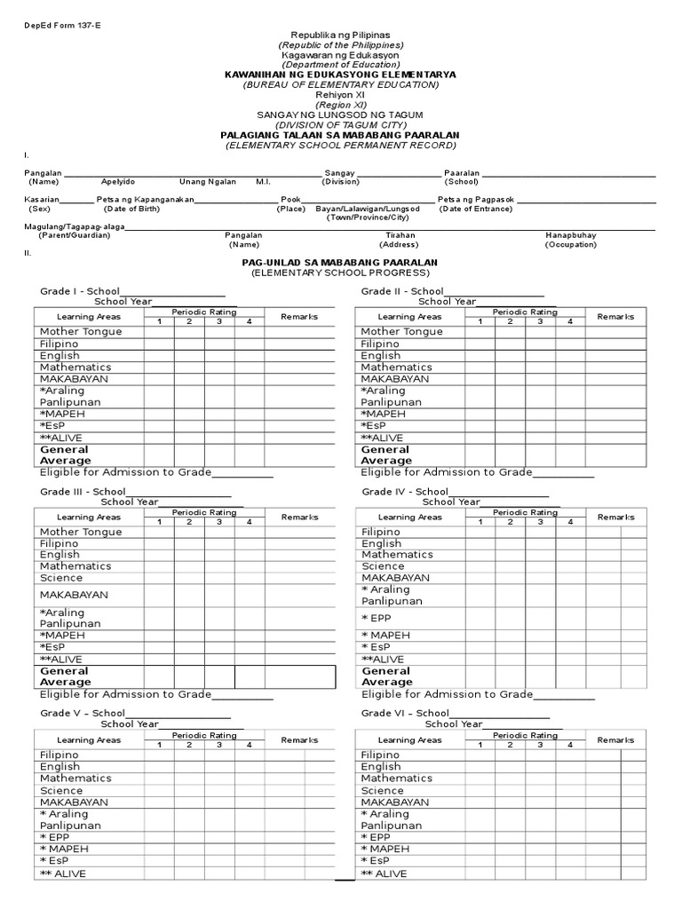 DepEd Form 137 | Download Free PDF | Philippines | Further Education