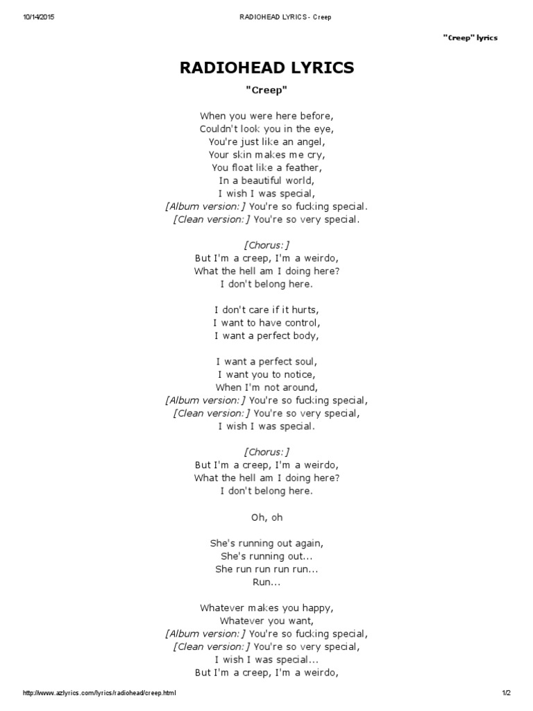 Creep Radiohead Lyrics