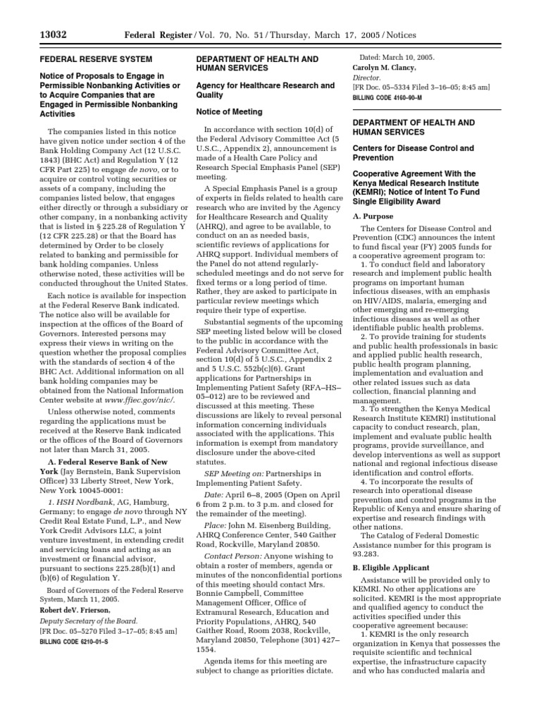 Notice: Grants and Cooperative Agreements Availability, Etc.: Kenya ...