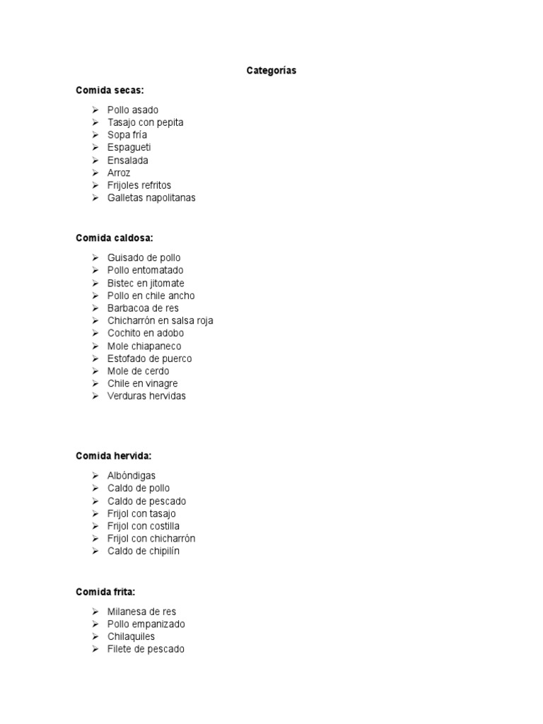 Categorías de Comidas | PDF | Caldo | Sopa