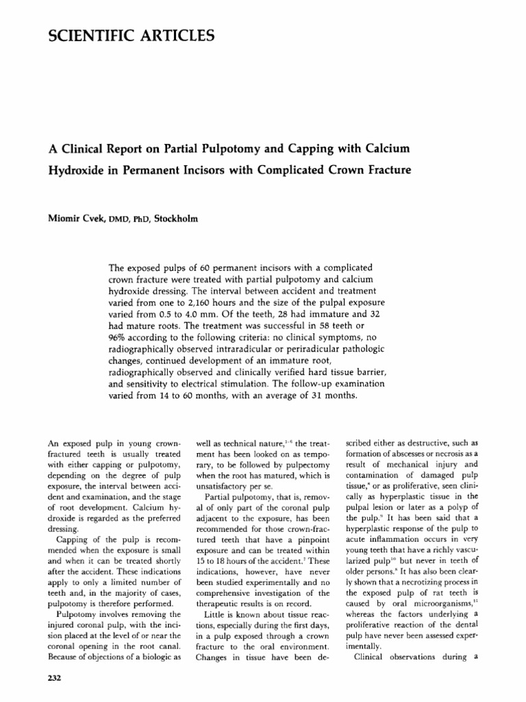 Cvek Pulpotomy | Mouth | Health Sciences