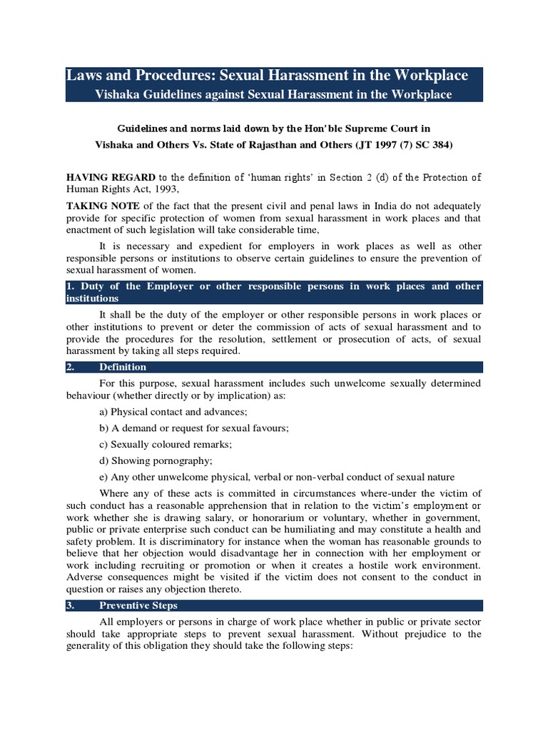 Vishaka Guidelines | Sexual Harassment | Common Law