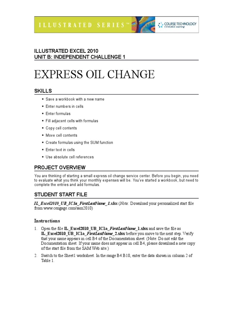 Assignment IL Excel2010 UB IC1a | PDF | Microsoft Excel | Computing And Information Technology