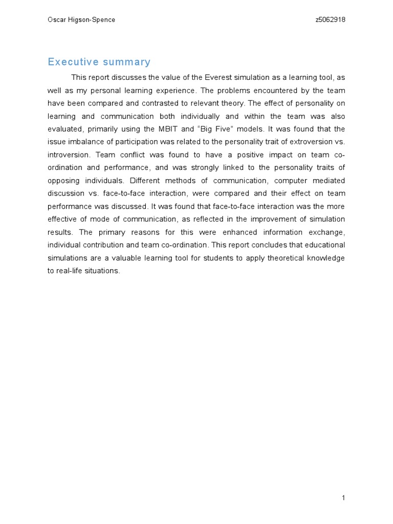 Everest Report 1 | PDF | Extraversion And Introversion | Simulation