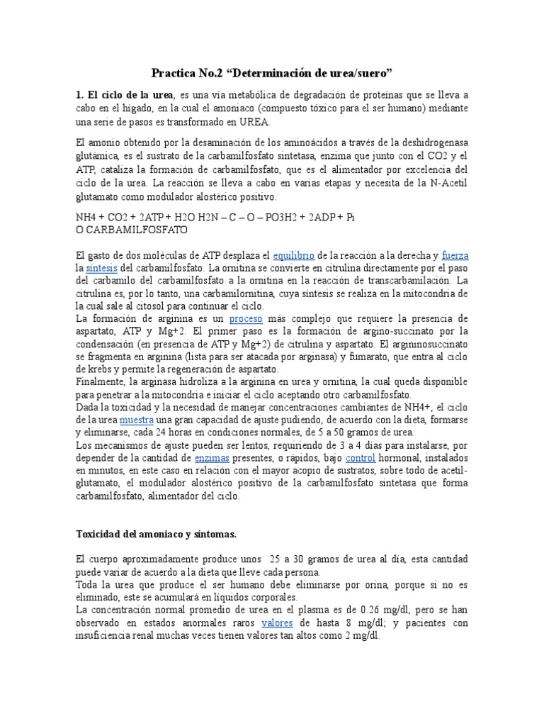 Determinacion de Urea en Suero | PDF | Bioquímica | Química