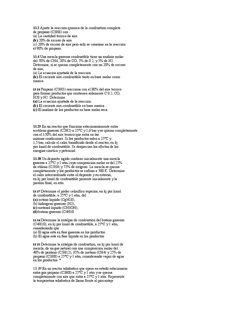 Ejercicios-Practica Termo. II | PDF | Gases | Combustibles