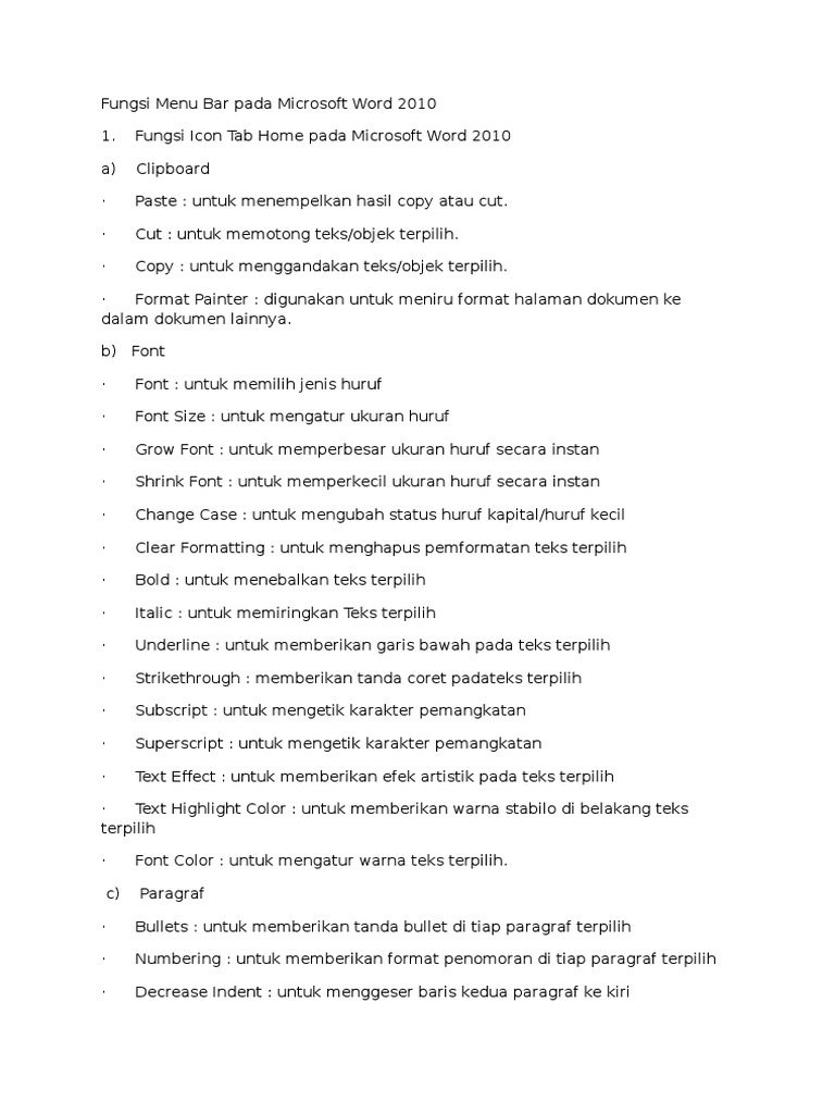 Fungsi Menu Bar Pada Microsoft Word 2010 | PDF