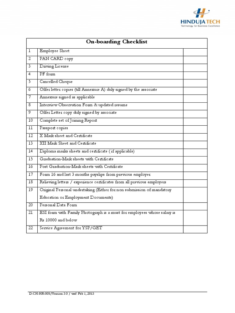 01 - On-Boarding Checklist PDF | PDF