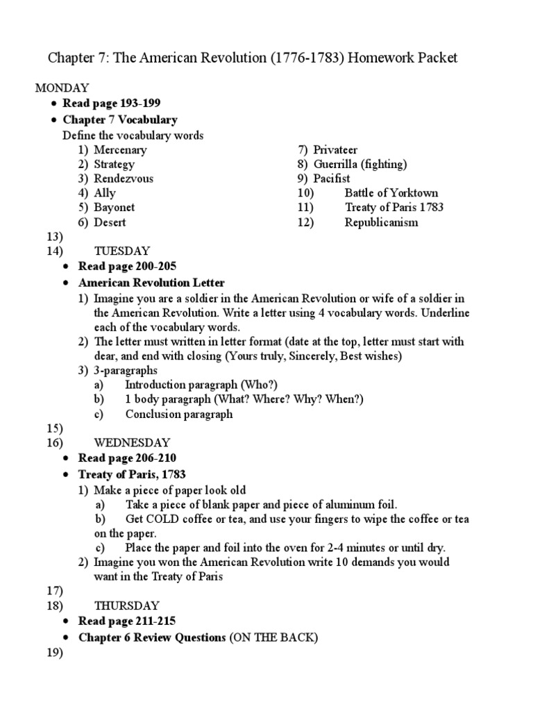 American Revolution Homework Packet | PDF | American Revolution ...