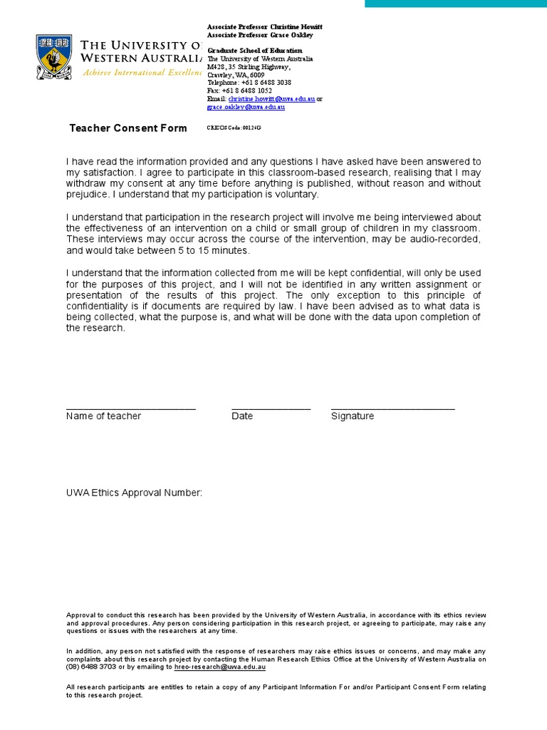 Consent Form Teacher | PDF