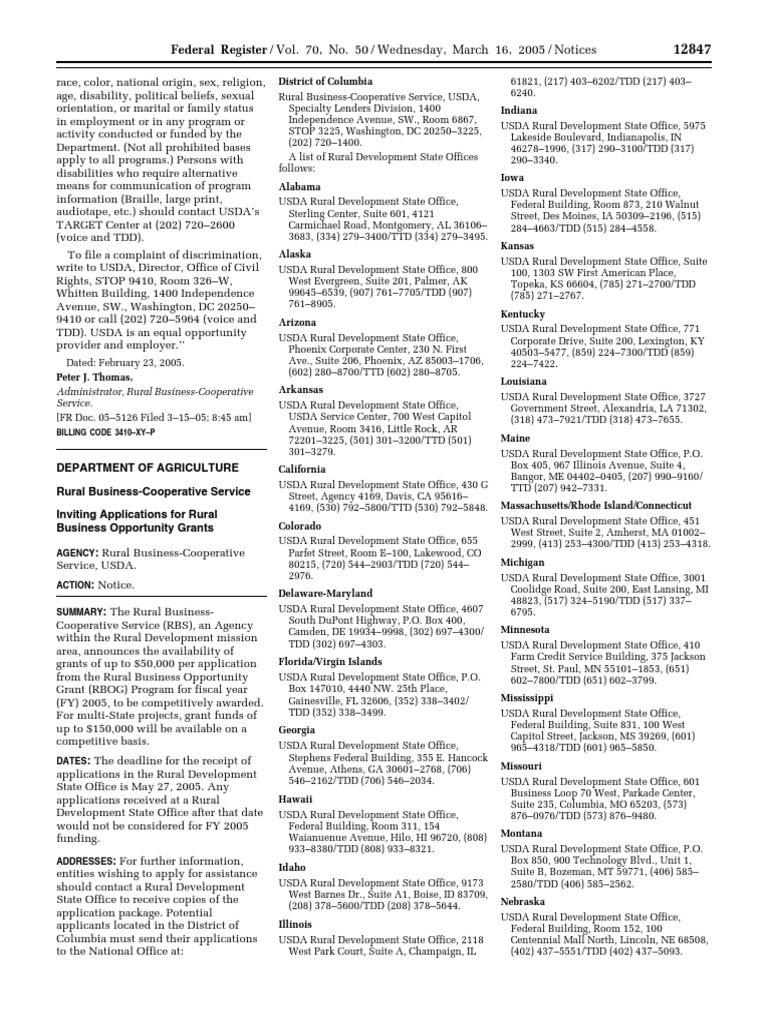 Notice: Grants and Cooperative Agreements Availability, Etc.: Rural Business Opportunity Program ...