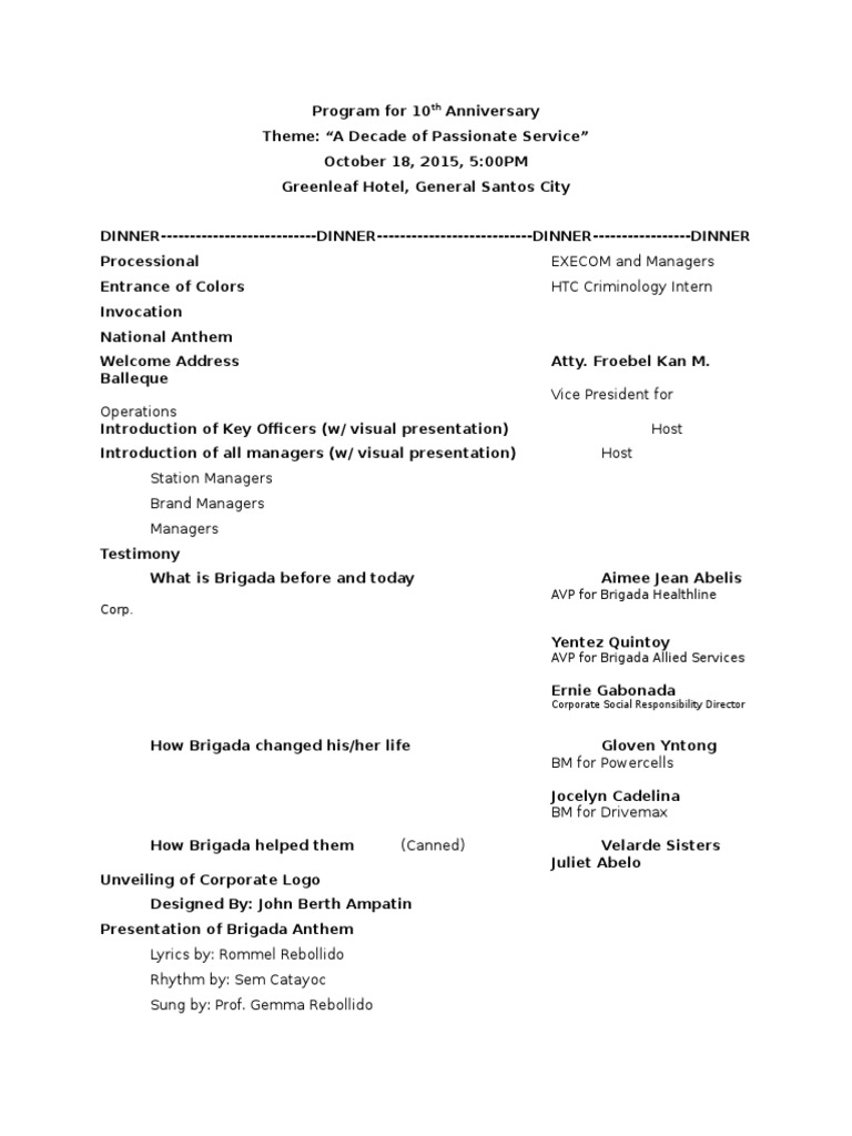 Program For 10th Anniversary PDF