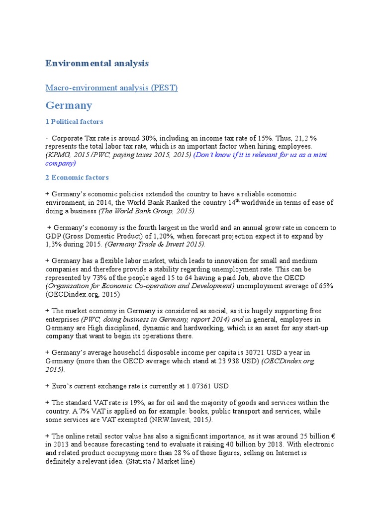 Environmental Analysis Example PEST | Netherlands | Euro
