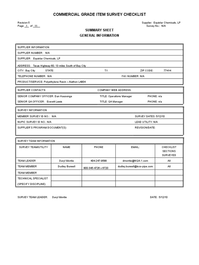 Commercial Grade Item Survey Checklist | PDF | Calibration ...