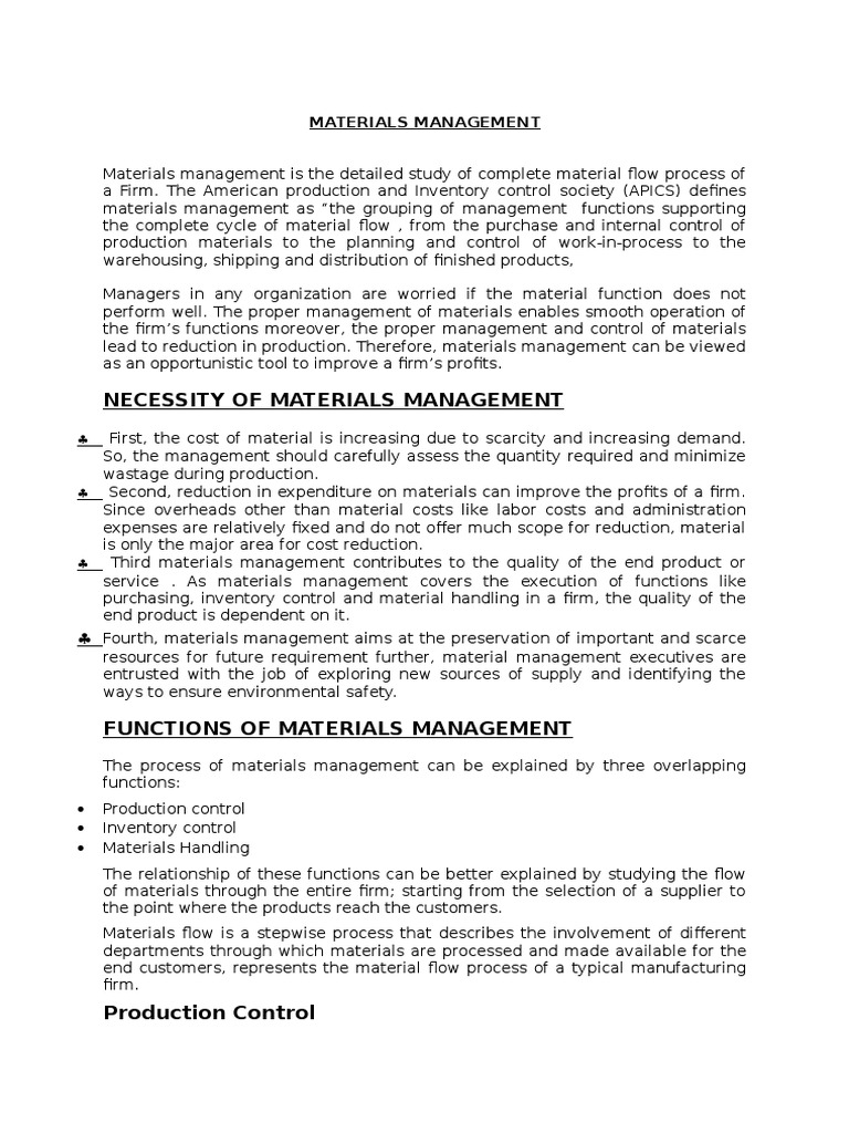 Materials Management | PDF | Inventory | Production And Manufacturing
