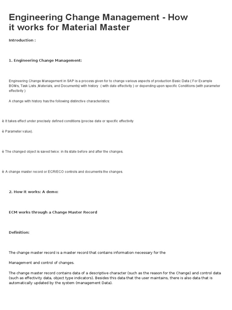 Engineering Change Management in SAP | PDF | Data | Profit (Accounting)