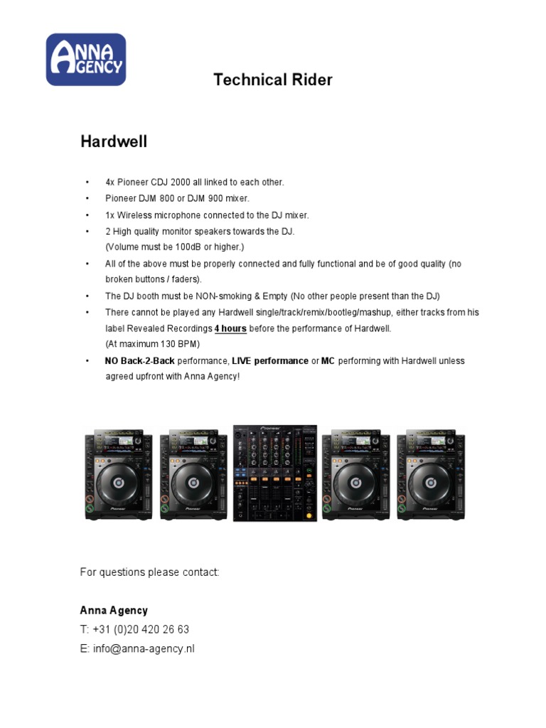 Technical Rider Hardwell 2012 | PDF