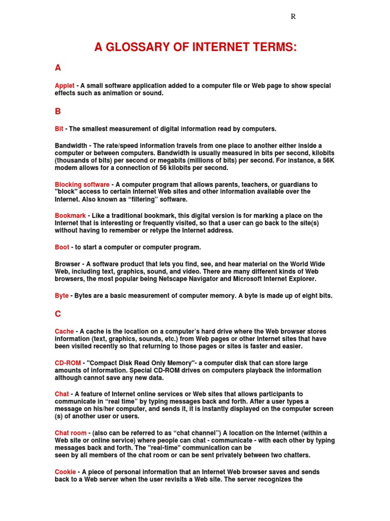 A Glossary of Internet Terms | PDF | Internet | Hyperlink