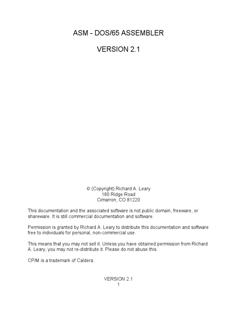Dos-65 Asm Manual | PDF | Assembly Language | String (Computer Science)