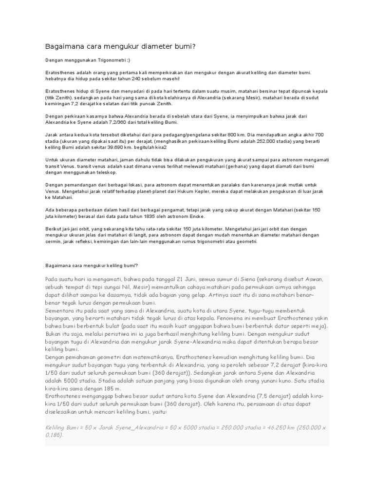 Bagaimana Cara Mengukur Diameter Bumi | PDF