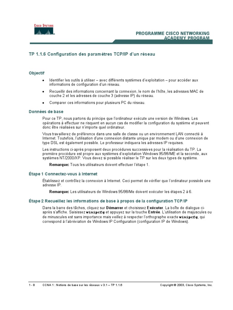 TP Cisco Ccna1 | PDF | Adresse IP | Serveur (Informatique)