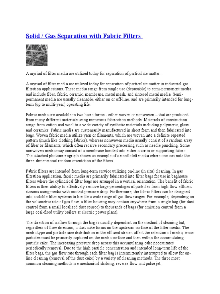 Solid / Gas Separation With Fabric Filters | PDF | Filtration ...