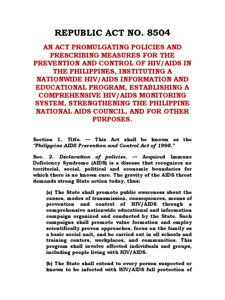 Ra 8504 | Hiv/Aids | Confidentiality