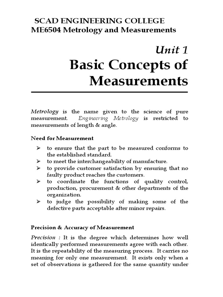 Engineering Metrology & Measurements Notes | PDF | Accuracy And ...