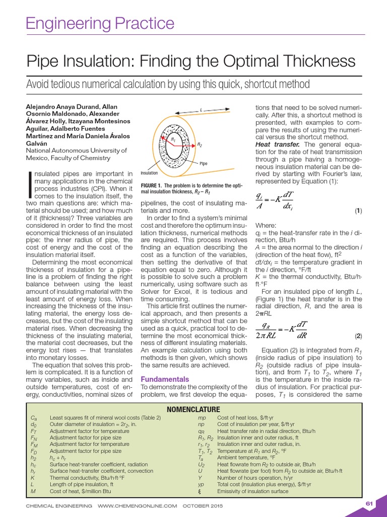 Pipe Insulation Finding The Optimal Thickness | PDF | Thermal ...