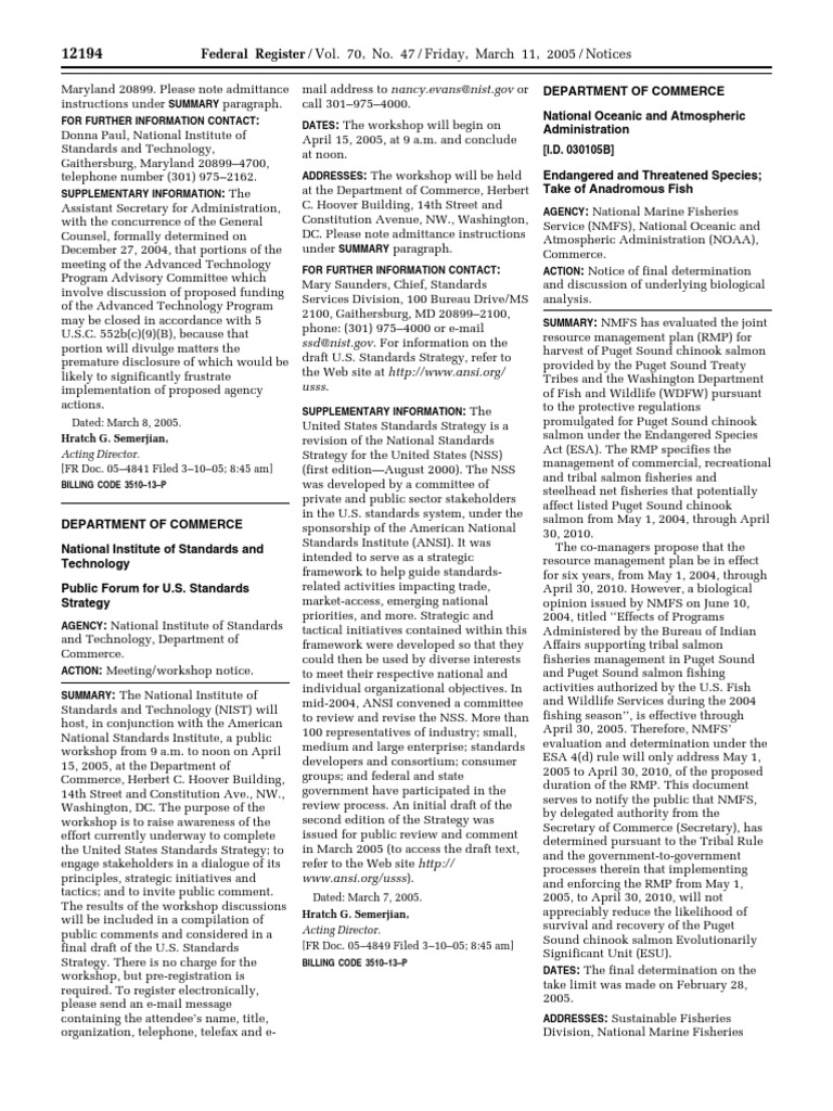 Notice: Grants and Cooperative Agreements Availability, Etc.: U.S. Standards Strategy Workshop ...